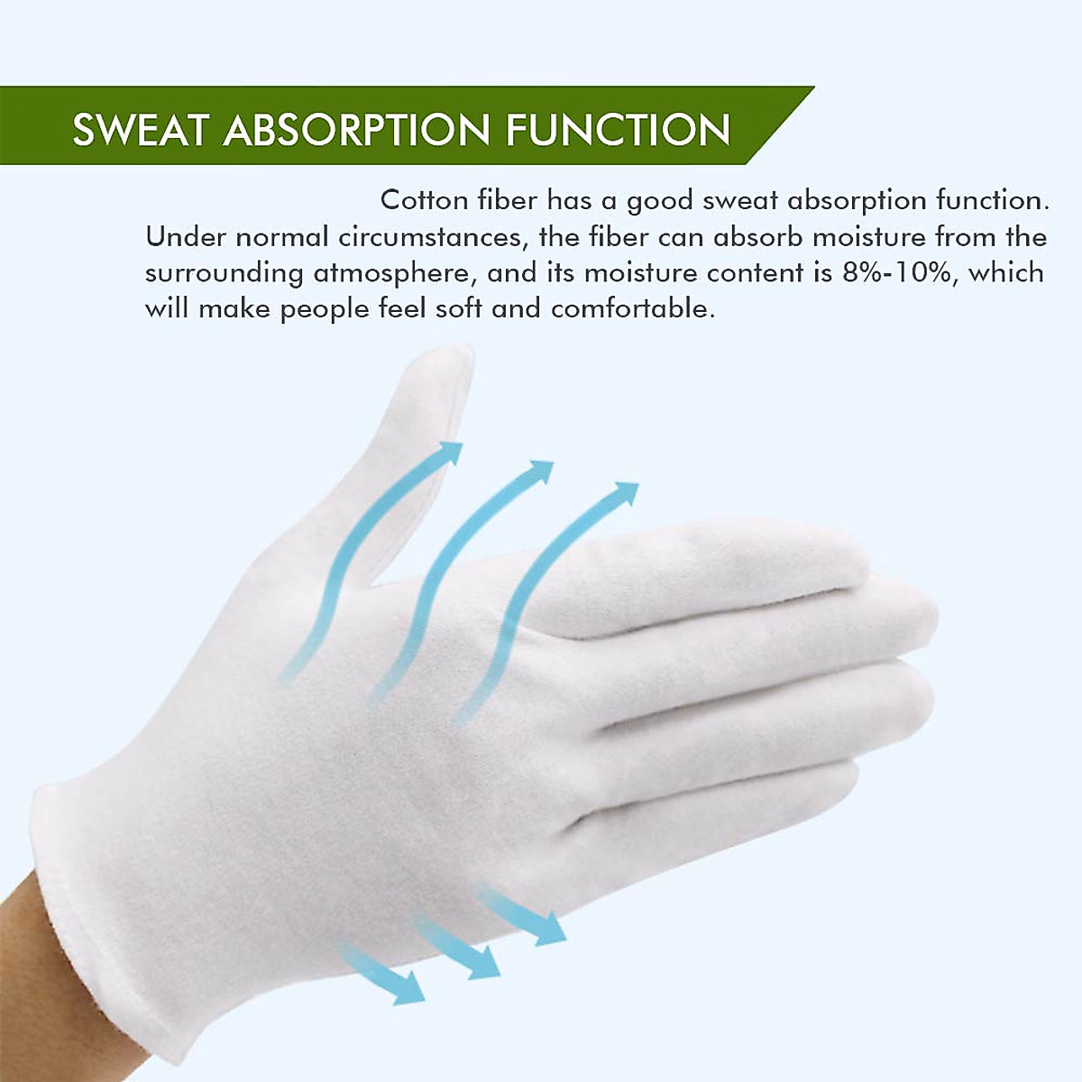 GRIMSON 10Pairs White Cotton Gloves Thickened Stretchable Glove SPA Gloves Inspection Gloves Moisturizing Eczema…