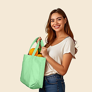 DALIX 20" Solid Color Cotton Canvas Shopping Tote Bag in Mint Green