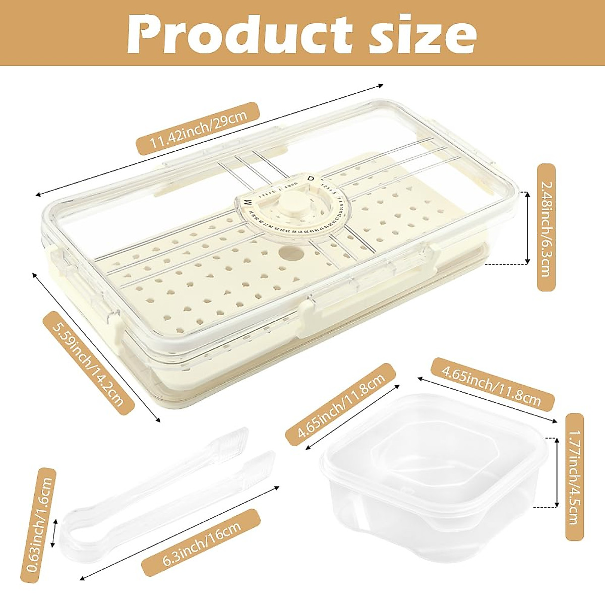 Quixleen Bacon Container for Refrigerator with Food Serving Tong and Small Square Storage Box Bacon Keeper with Sealing Lid Draining Plate Recording Function on the Lid