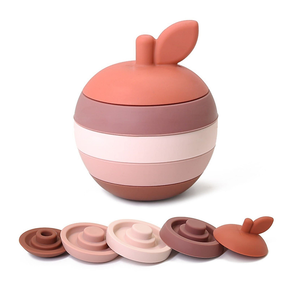 Rosie Bee Silicone Apple Stacker Toy for Kids, Toddlers, Babies - Baby Teether Toys, Stacking, Nesting, Sorting, Puzzle, Blocks, Travel, Bath, Sensory, Gift, Educational, Montessori