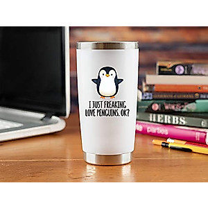 KLUBI Penguin Gifts Coffee Tumbler - Large 20oz Stainless Steel Tumbler - Gift Idea for Penguin Lovers, Women, Men