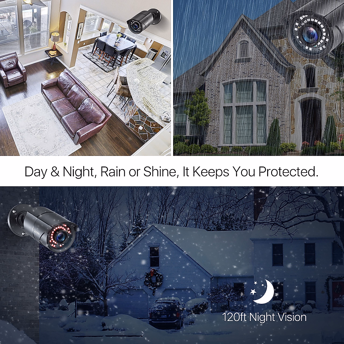 ZOSI 2Pack 1080p Bullet Dome Security Camera Outdoor Indoor (Hybrid 4-in-1 HD-CVI/TVI/AHD/960H Analog CVBS), IR Night Vision, Weatherproof CCTV Camera