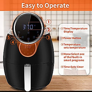 ZAFRO Electric Hot Air Fryer 6-Quart 1500 Watts, Oven Cooking with Temperature Control, Extra Hot Air Fry, Cook, Crisp, Broil, Roast, Bake, 7 Presets with Recipe Book, LED Dispiay, Black