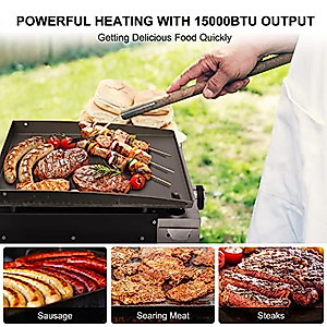 Camplux Propane Gas Griddle Grill, 15,000 BTU Griddle Grill Combo, Portable Camping Griddle Station 17 Inches with 20 lb and RV Regulator for Camping, RV Picnic and Tailgating