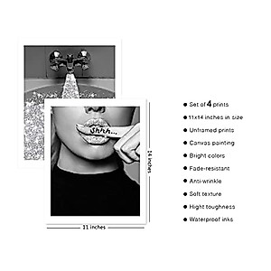 Admmixoo Funny Bathroom Decor Wall Art Prints Glam Glitter Tissue Bathroom Toilet Paper Artwork for Wall Black and White Modern Fashion Art Decor (11"x14" UNFRAMED)