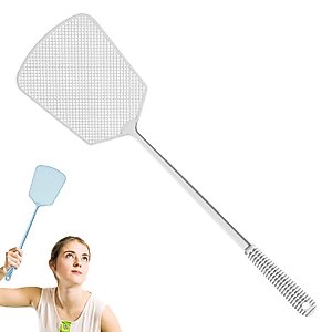 Generic Telescopic Fly Swatters - Heavy Duty Flyswatter | Long Handle Swatter with Hanging Hole | Manual Extendable Fly Swatters | Wide Mesh Fly for Home Garden Classroom Restaurant, flat shape
