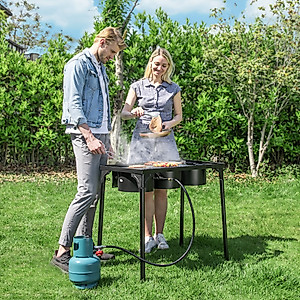 VIVOHOME Outdoor 3-Burner Stove, Max. 225,000 BTU/hr, Heavy Duty Tri-Propane Cooker with Detachable Legs Stand for Camping Cookout