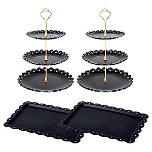 Set of 4pcs Black Halloween Cupcake Stand Plastic Dessert Tray Severing Plate Fruit Holder for Birthday Party Baby Shower Wedding Tea Party