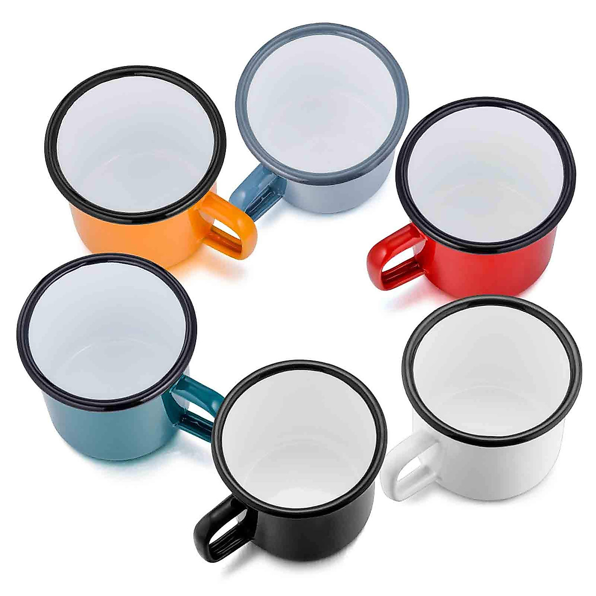 TeamFar Coffee Mug, 12 oz Tea Enamel Mug Camp Drinking Cups, White/Blue/Green/Black/Red/Yellow Vintage for Indoors and Outdoors, Non Toxic & Portable, Attractive Color & Classic Design - Set of 6