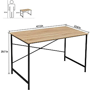 Coavas 47 inch Office Computer Desk Large Study Desk Simple Writing Table Workstation for Home, Oak Tabletop with Black Frame