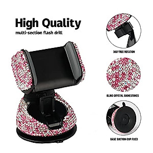Amiss Universal Bling Cell Phone Holder, 360°Adjustable Car Phone Mount with One More Air Vent Base, Crystal Car Interior Decoration, for Windshield, Dashboard and Air Vent (Pink & White)