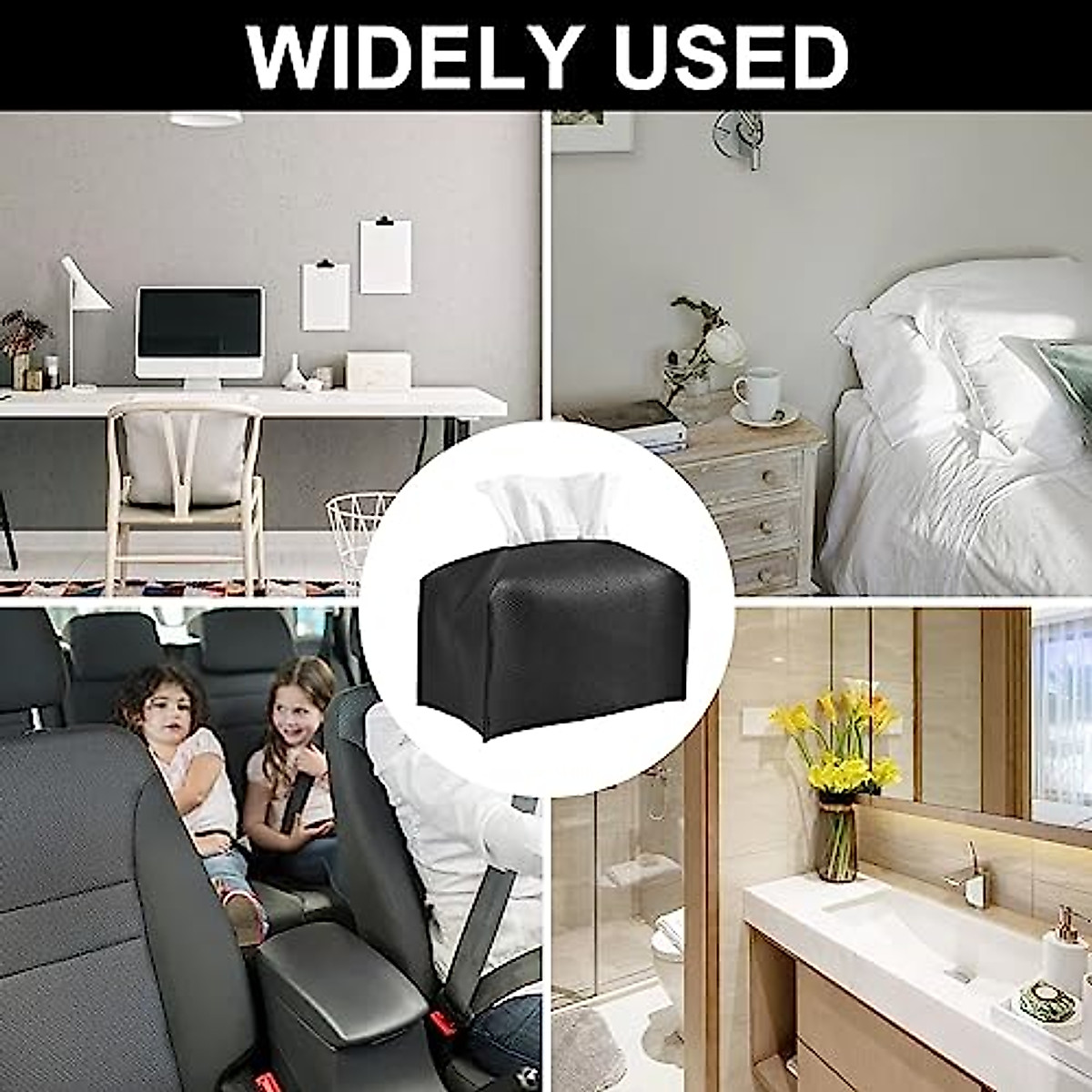 Large Tissue Box Cover, 2Pcs PU Leather Rectangle Tissue Organizer, Modern Tissue Holder for Bathroom/Car/Office/Night Stands Decor (Black)