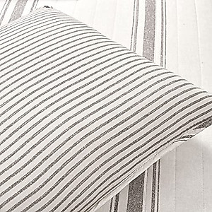 Lush Decor Farmhouse Stripe Reversible Cotton 3 Piece Quilt Set, Full/Queen, Gray