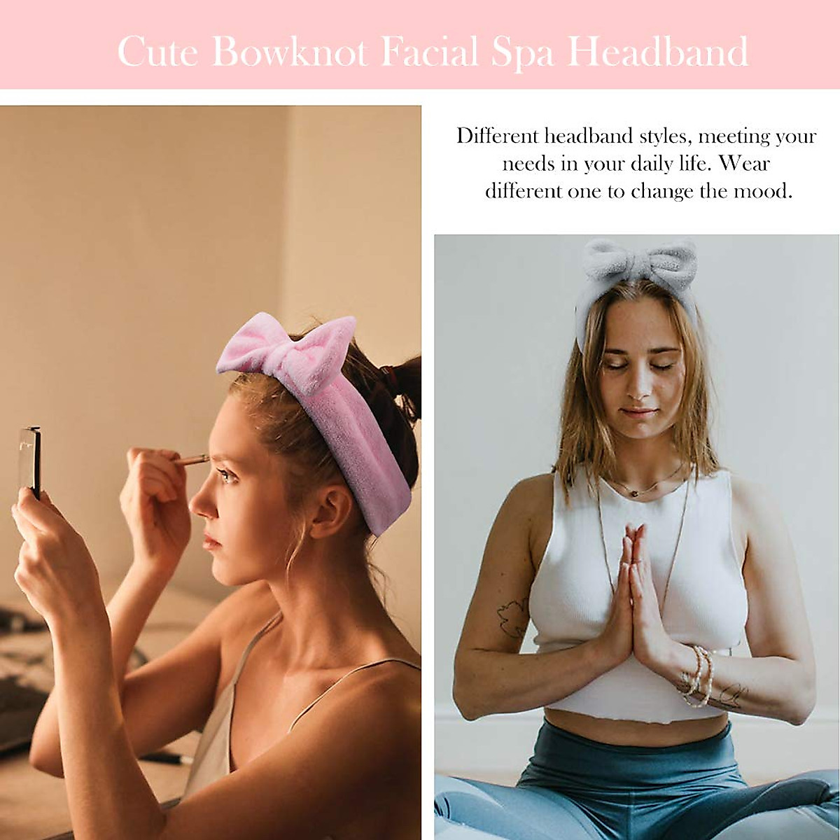 Exacoo Spa Headband, 6 PCS Bow Hair Band for Women Facial Makeup Head Band Knot Turban for Girls Head Wraps for Wash Spa Yoga Sports Shower (Pack of 6)