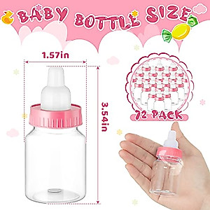 72 Pcs 3.5 Inch Baby Bottle Shower Favor Mini Plastic Candy Bottle Clear Plastic Baby Bottles for Baby Shower Mini Baby Bottle Feeding Bottle Candy Box for Baby Shower Supplies Gift Decor (Pink)