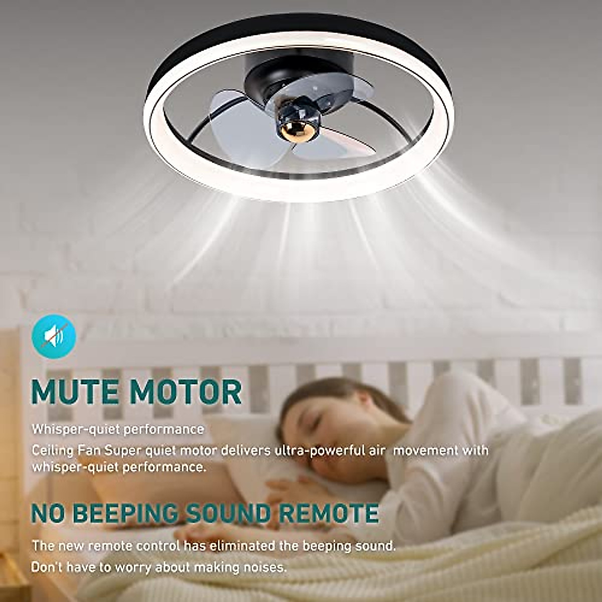 Sunny Hawaii Modern Ceiling Fans with Lights and Remote, 19.7in Dimmable LED 6 Speeds Reversible Blades Timing Indoor Low Profile Ceiling Fan Semi Flush Mount with Remote Control(black)