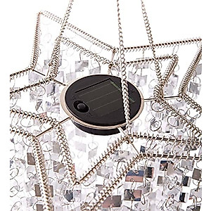 Wind & Weather 12-Inch Diameter by 29.5-Inch High Star-Shaped Mirrored Outdoor Chandelier with Solar Lights Powered by Discreet Solar Panel in Top with 9-Inch Long Hanging Chain Included