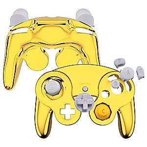 eXtremeRate Chrome Gold Glossy Faceplate Backplate for Nintendo Gamecube Controller, Replacement Housing Shell Cover with Buttons for Nintendo Gamecube Controller NGC - Controller NOT Included