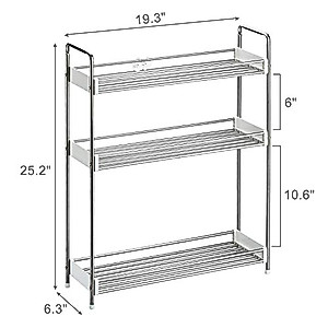 Titanmall 3 Tier Silver Slim Storage Unit Mobile Shelving Unit Organizer Slide Out Storage Tower Rack for Kitchen Bathroom Laundry Narrow Places