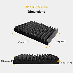 Fstop Labs Acoustic Foam Panels, 1" X 12" X 12" Mushroom Studio Wedge Tiles, Sound Panels Sound Proof Foam Panels Sound Proofing Padding For Wall