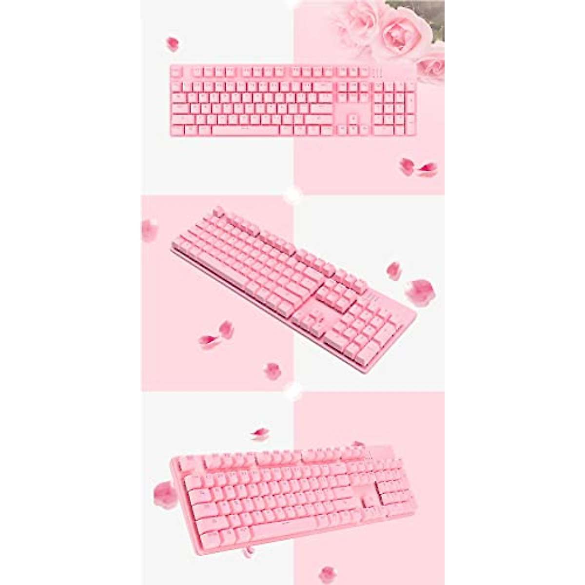 Lomiluskr JXZJ Pink Wired Mechanical Keyboard with White Backlit, 22 Lighting Effects, 104 Keys Anti-Ghosting Gaming Keyboard (Pink, Blue Switch)