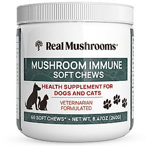Mushroom Immune Support Pet Chews (60ct) Treats for Dogs – Immune Booster Supplements for Pets with Ashwagandha, Astragalus, Blueberry, Olive Leaf, Acerola &Gut Health for Dogs and Cats
