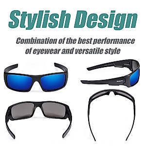 Duduma TR601 Polarized Sports Sunglasses for Men Women Baseball Running Cycling Fishing Driving Golf Hiking Superlight Frame (Black matte frame with blue lens)