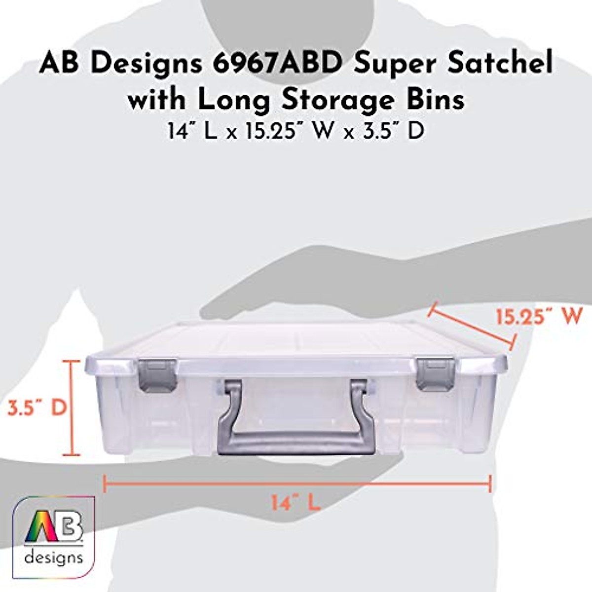 AB Designs 6967ABD Super Satchel with 9 Mixed Bins Inside Stackable Home Storage Organization Container, Clear with Sliver Latches and Handle, w/Long