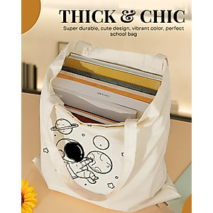 AUSVKAI Cute Canvas Tote Bag Aesthetic For Women Astronaut Space Grocery Bags Cotton Beach Totes Gift