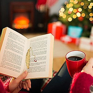 6 Pieces Christmas Series Metal Feather Pendant Bookmarks 3D Gold Feather Bookmarks Vintage Feather Bookmarks Beautiful Gi ft for Kids Students Teachers Friends Reading Page Marker Bookend