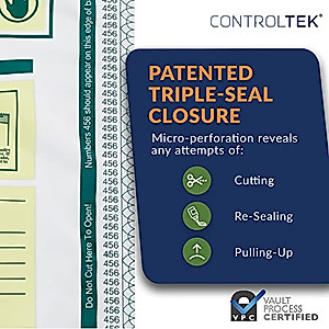 ControlTek SafeLok 12" x 16", Clear, Case of 500, Tamper-Evident Deposit Bags, Cash Currency Handling & Valuables, Moisture, Heat, Cold Detection, Tear-off Receipt + Large Barcodes 585093