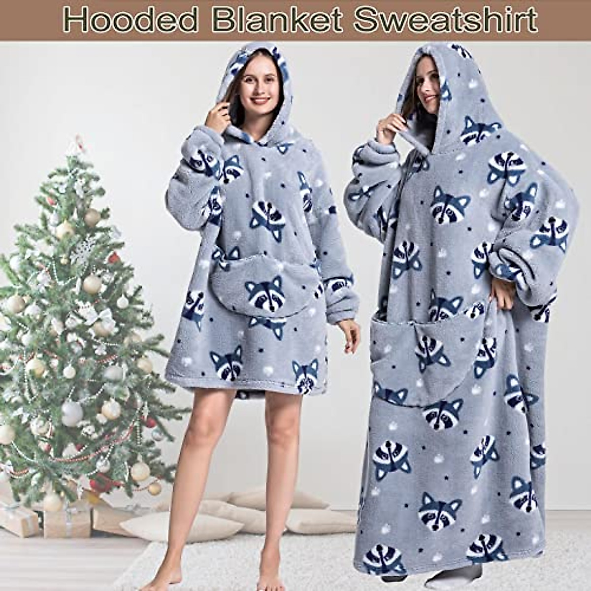 Très Chic Mailanda Wearable Blanket Hoodie for Women Oversized Cozy Blanket Sweatshirt with Sleeves and Giant Pockets for Adult Men