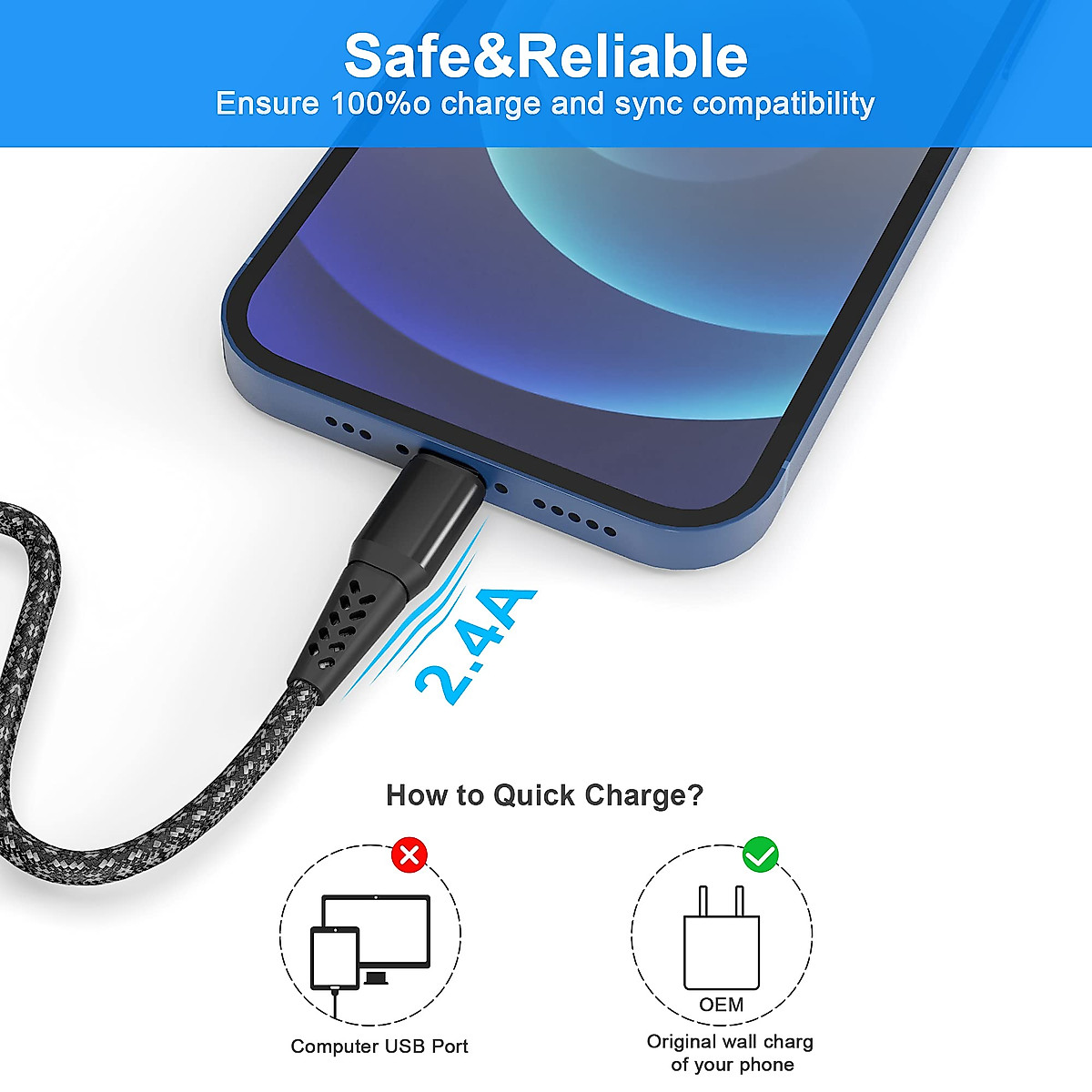 iPhone Charger 20FT/6M [Apple MFi Certified] Lightning Cable Extra Long iPhone Charging Cord Nylon Braided Fast Apple Charger Cable 2.4A for iPhone 12 11 Pro X XS Max XR/8 Plus/7 Plus/6/6s Plus