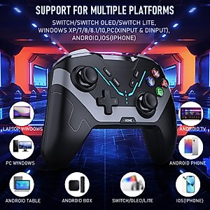 Diswoe Wireless Controller for Switch/Lite/OLED, Controller with a Mouse Touch Feeling on Back Buttons, Pro Controller with Wake-up,Programmable, Turbo Function