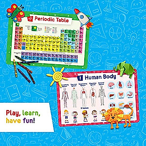 Simply Magic 5 Placemats for Kids - Kids Placemats Non Slip, Washable Reusable Children Placemats, Educational Placemats: USA and World Maps, Periodic Table, US Presidents, Plastic Placemats for Kids