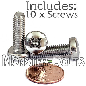 MonsterBolts - M6 x 20mm Phillips Pan Head, DIN 7985A, Stainless Steel, 10 Pack