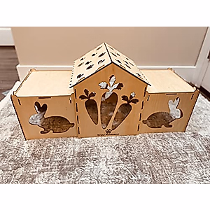 Indoor Bunny Rabbit Castle, Hideout and Wooden House Playset with Ramps, Hay Feeder & Waste Tray
