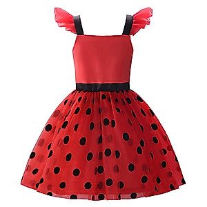 Uplus ME Ladybug Costume Girls Ladybug Dress Lady Bug Costumes for Kids Toddler Ladybird Dress Up Set for Halloween Birthday (3-4T/110)