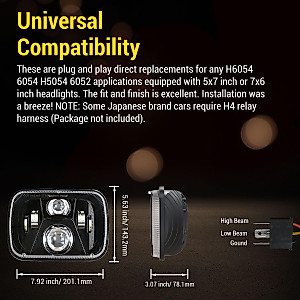 TRUCKMALL 5x7 7x6 inch LED Headlights, H6054 6054 H5054 6052 LED Compatible with Jeep Cherokee XJ Wrangler YJ Comanche MJ Corolla Tacoma Ford F350 Pickup Car Truck Van- Black