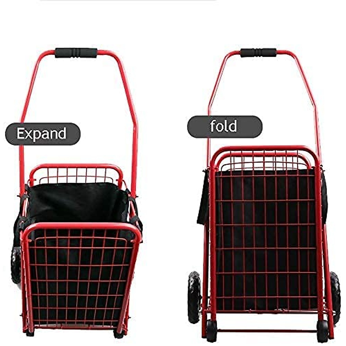 Shopping Trolley on Wheels Multi Function Shopping Cart Fashion Folding Trolley Trolley is Not Easy to Deform and Durable Storage Hand Trucks,Black ,