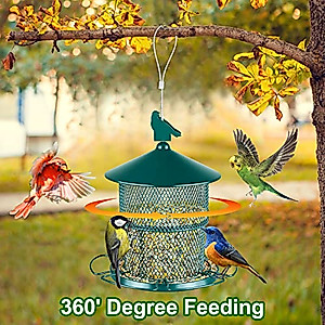 Bird Feeder for Wild Birds, Retractable 7lb Seed Capacity Hanging Wild Bird Feeder, Heavy Duty Metal Squirrel-Proof Bird Feeders for Outside Garden (Green)