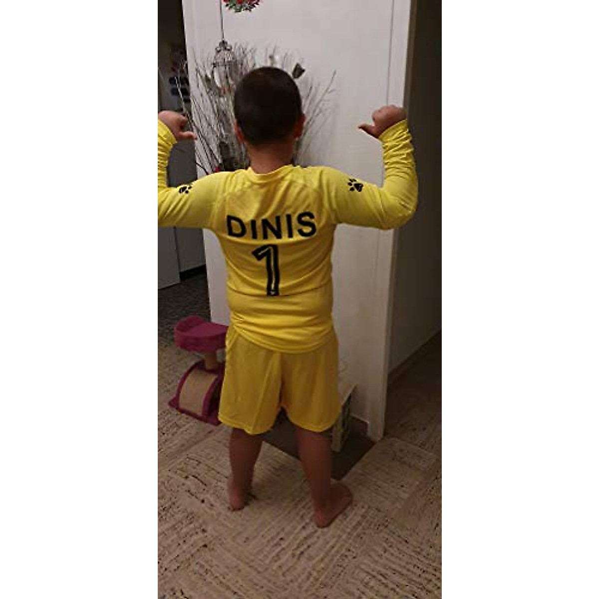 KELME Kids Customize Padded Goalie Shirt and Short, Boys Goalkeeper Jersey, Long Sleeve Turf Training Soccer Uniform, Youth Futsal Bundle Set Keeper Kit Clothes Yellow Kid 10