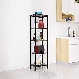 5-Tier Metal Rolling Cart Organizer with Wheels ，Adjustable Heavy Duty Free Standing Baker's Rack for Kitchens,Storage Tower for Pantry Laundry Bathroom Narrow Places