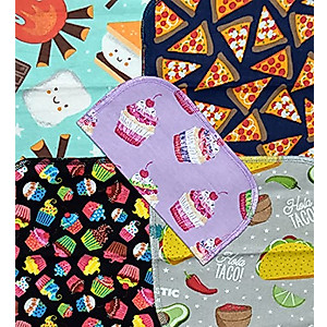 2 Ply Printed Flannel 8x8 Inches Set of 5 Little Wipes Snack Attack