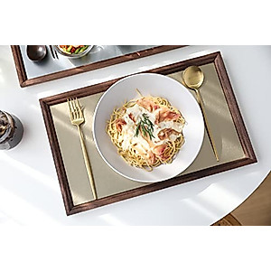 Vernox Large Serving Tray with Stainless Steel for Food, Rectangular Tray Platter with Walnut Wood Frame for Coffee Table, Kitchen, Party - Silver Color (Large)