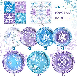 Frozen Plates and Napkins-61Pcs Winter Wonderland Snowflake Tableware for Christmas Winter Holiday,Birthday,Baby Shower