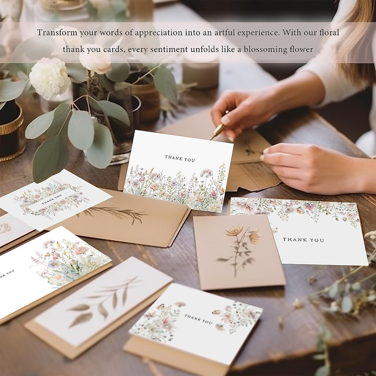 SLAPAFLIFE Floral Thank You Cards with Envelopes, 48 Pack - 4x6 Inches, Perfect for Baby Shower, Wedding, Graduation, and Other Occasions