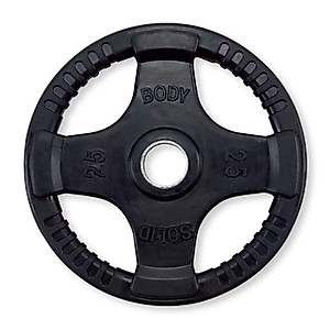 Body-Solid Quad Grip Design Rubber Plate - Olympic Weight Plates 355lbs. Set with Rubber Coating, Dumbbell & Bumper Weights for Barbell, Black