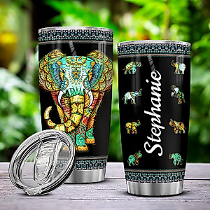Wassmin Personalized Elephant Tumbler 20oz 30oz Custom Name Elephant Gifts For Women Kids Teen Drinking Cup Tumblers Coffee Travel Mug Birthday Christmas Presents Gifts Stuff For Animal Lovers