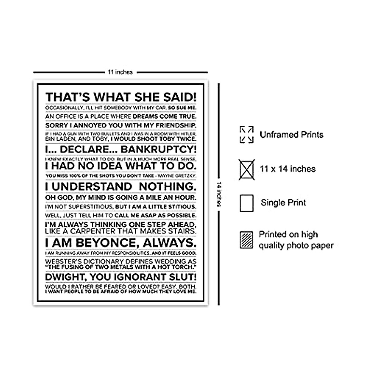 LARGE 11X14 - The Office Merchandise - The Office Merch - Michael Scott Poster - The Office Decor - The Office Gifts - The Office Wall Art- Boss Gifts for Men, Women - Funny The Office Quotes Wall Art